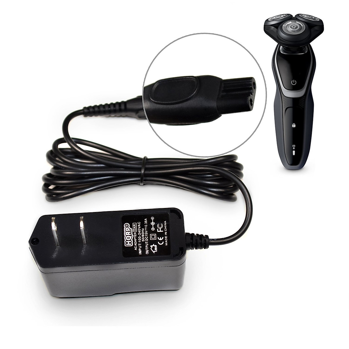 HQRP AC Adapter Power Cord Charger Works with Philips Norelco HQ8505 HQ-8505 272217190075 S3310 CRP136 BT9285 Replacement Plus Cleaning Brush