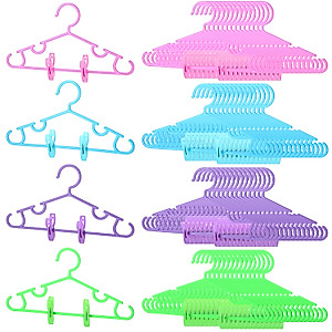Wenqik 60 Pack Baby Hangers Plastic Kids Hanger with 120 Pcs Adjustable Clips Space Saving Toddler Clothes Hangers for Children Infant Nursery Closet Pants Coat Skirts, 10.6 x 5.9 Inch, Multicolor