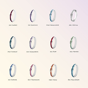 Muses Art Design Birthstone Eternity Band Ring (Channel Set/Full Round), Stackable Fashion Ring with Crystal Birthstone