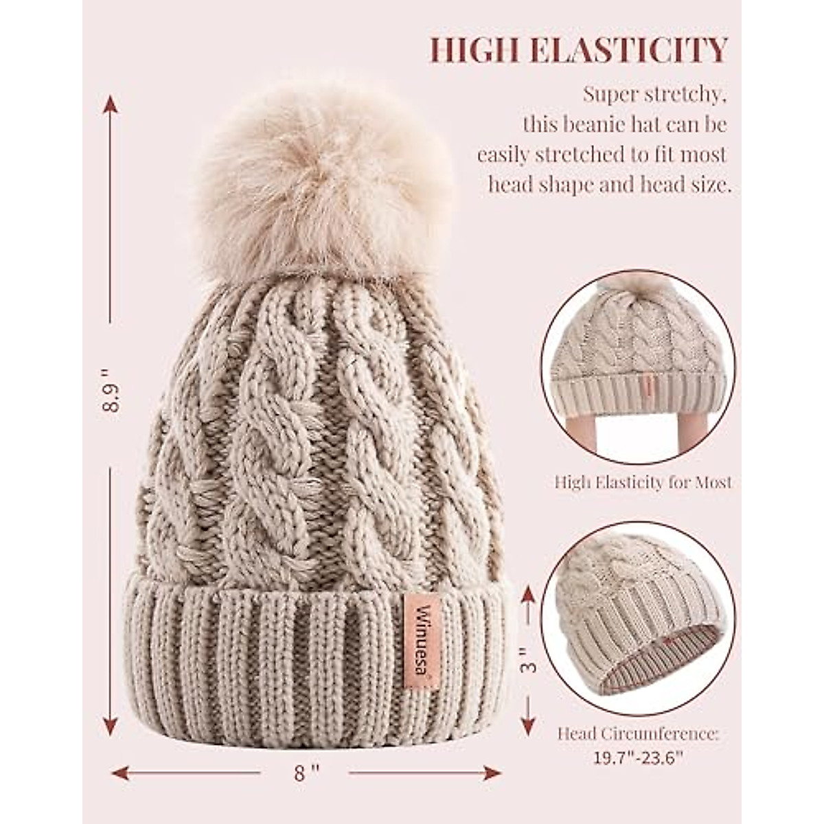 3 PCS Womens Beanie with Pom Pom, Knit Beanie Hats for Women Winter and Fall, Cute Warm Winter Hats for Ladies, Fashionable Skull Cap Beanies for Cold Weather-005