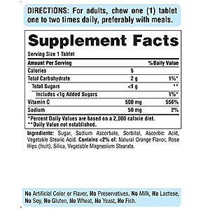 Puritan's Pride Chewable 500 mg with Rose Hips Supports Immune System Health Vitamin C 250 Count (Pack of 1)