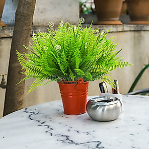 Uieke 6 PCS Artificial Plants Greenery, Fake Boston Fern Plants Bushes Faux Outdoor UV Resistant Daffodils Greenery Shrubs Plastic Plants for Indoor Outside Hanging Planter Home Garden Decor (Green)