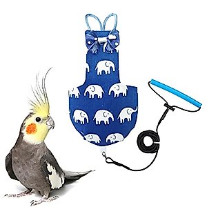 VANFAVORI Bird Diaper Harness Flight Suit Clothes with 80 Inch Flying Leash for Parrots Cockatiel Pet Birds Including A Cotton Pad, S Size, Elephant
