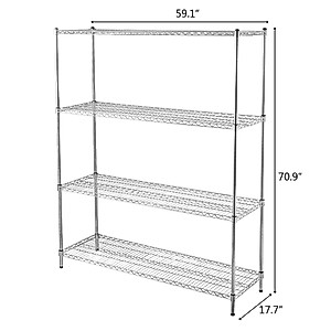 4-Tier Steel Wire Deck Industrial Storage Rack,Heavy Duty Adjustable Wire Shelving for Custom Workshop/Garage Storage Solutions, Total Capacity: 272kg