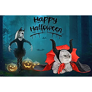 2 Pcs Pet Halloween Costume Cat Dog Cosplay Vampire Cape Devil Horns Hat Holiday Clothes for Cat Puppy Dog Halloween Party Pet Cosplay