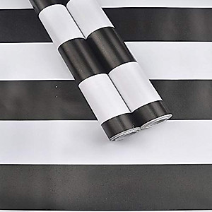 Peel and Stick Vinyl Black and White Striped Wallpaper Contact Paper Self Adhesive Stripe Shelf Liner Dresser Drawer Cabinets Liner Furniture Wall Paper Sticker Removable (17.7x117 Inches)