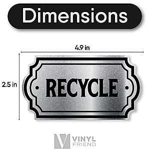 Recycle and Trash Sticker Logo Symbol - 4.9" by 2.5" - Elegant Golden Look for Trash Cans, Containers, and Garbage bins - Laminated Vinyl Decal (XSmall, Silver)