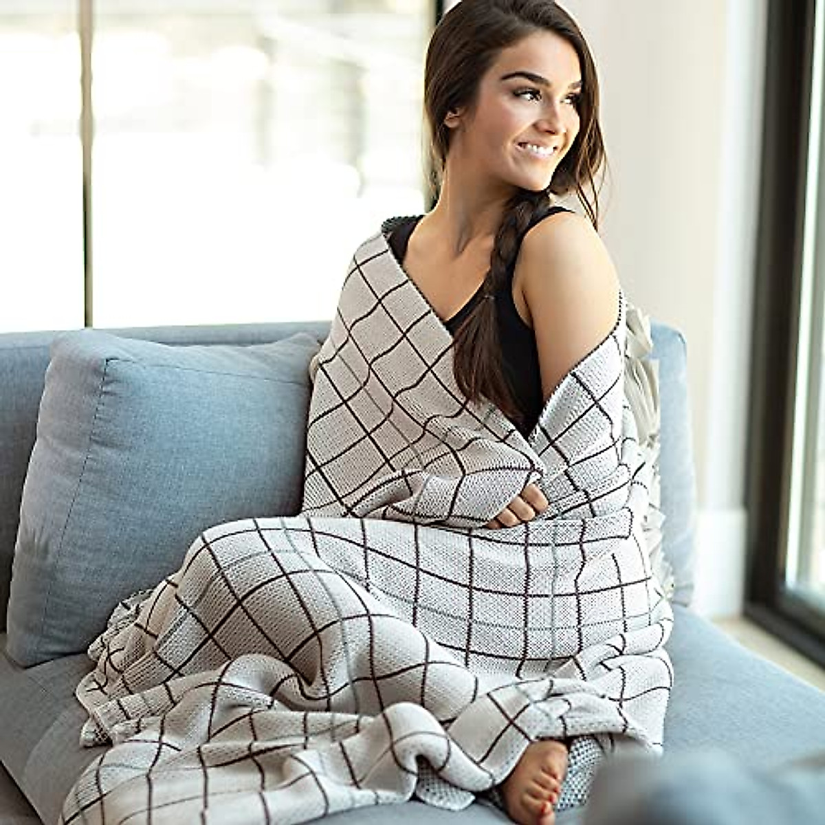 Cariloha Bamboo-Viscose Knit Throw Blanket - Lightweight Summer Throw Blanket for Home - Plaid Harbor Grey