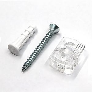 Clear Mirror Clips for Frameless Mirrors - Holds 1/4" Thick Glass - Pack of 20 Includes Anchors and Screws Kit