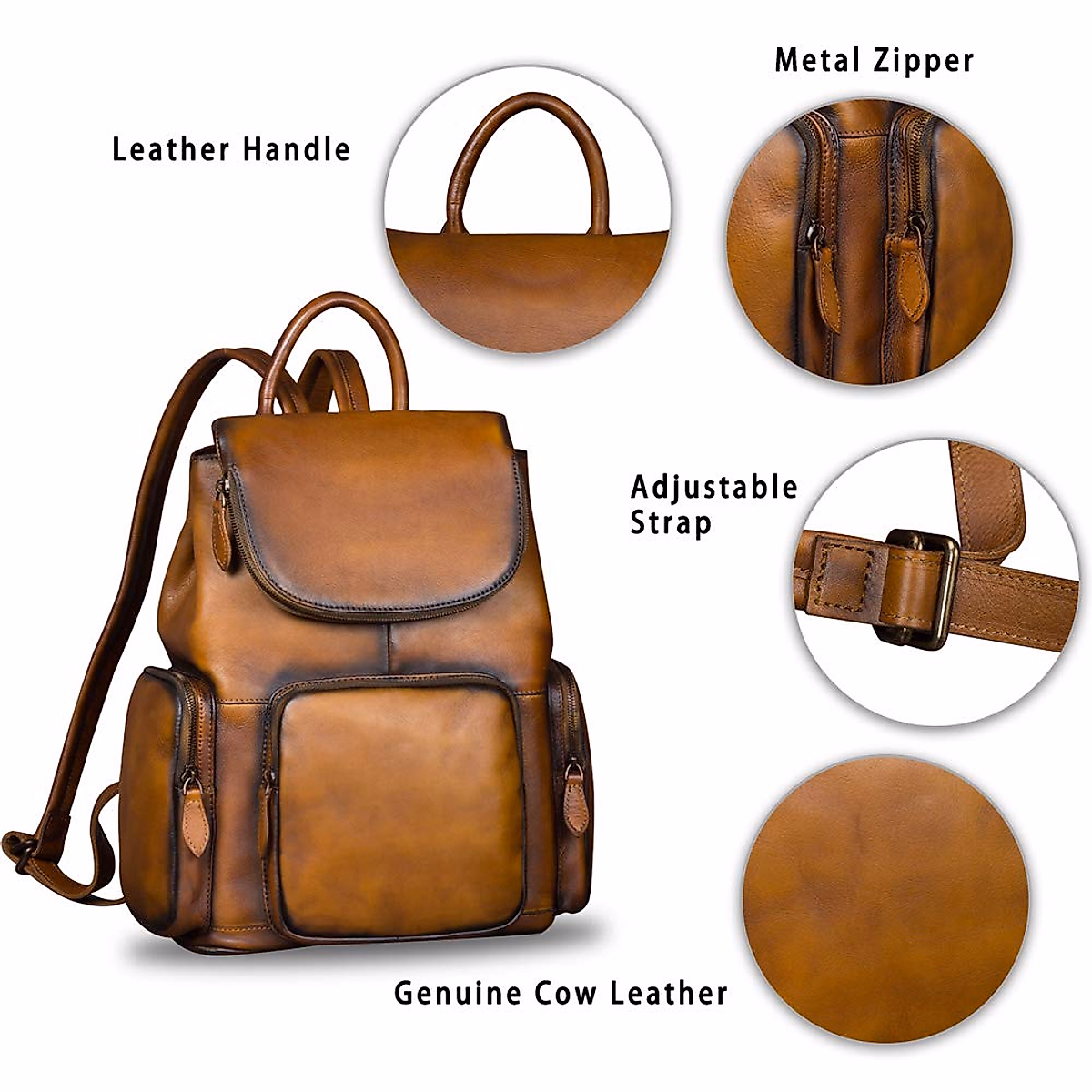 IVTG Genuine Leather Backpack for Women Vintage Real Leather Rucksack Fashion Knapsack Purse Daypack Bag High Capacity (Brown)