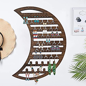 Ramadan Moon Wooden Jewelry Organizer Wall Mounted, Hanging Jewelry Organizer Earring Organizer Necklace Holder Bracelet Holder Over The Door, Jewelry Holder for Earrings, Necklaces &Rings (Brown)