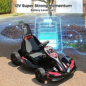 ELEMARA Electric Go Kart for Kids, 12V 7AH 2WD Battery Powered Ride On Cars with Remote Control for Boys Girls,Vehicle Toy Gift with 2 Level Adjustable Seat,Safety Belt,USB Port,Horn