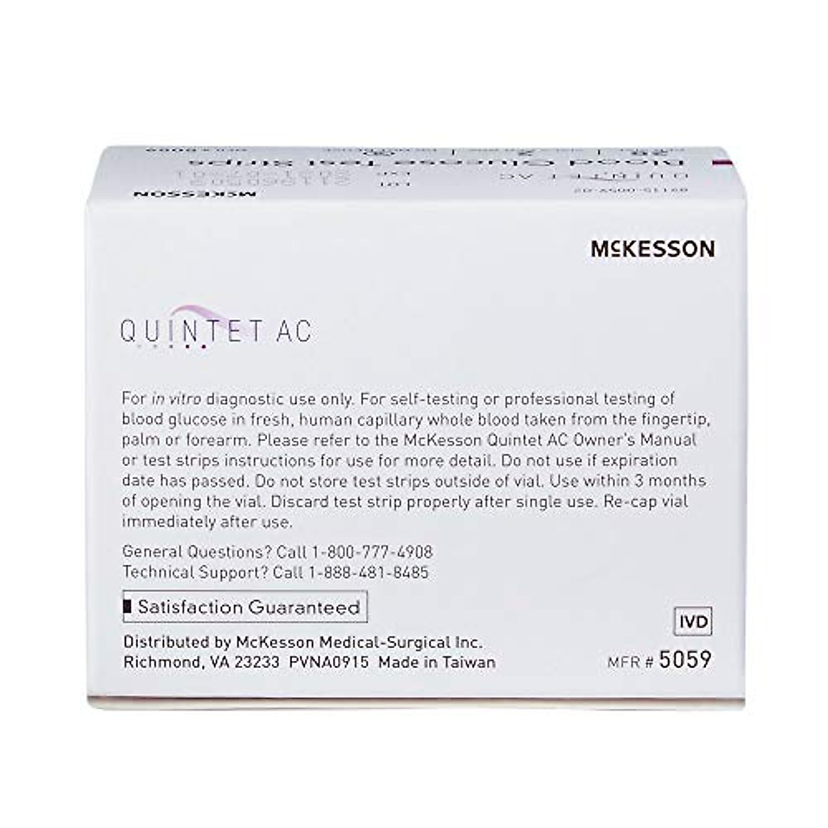 McKesson QUINTET AC Blood Glucose Test Strips - Auto Coding, Noble Electrode Strips, for Self-Testing and Point-of-Care Testing of Whole Blood Glucose, 100 Strips, 2 Packs, 100 Total