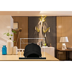 Clear Hat Display Case Acrylic Baseball Cap Holder Stand Transparent Hat Storage Box Dustproof Square UV Protection Cabinet with Carbon Fiber Skin Base and Removable Mirror Base