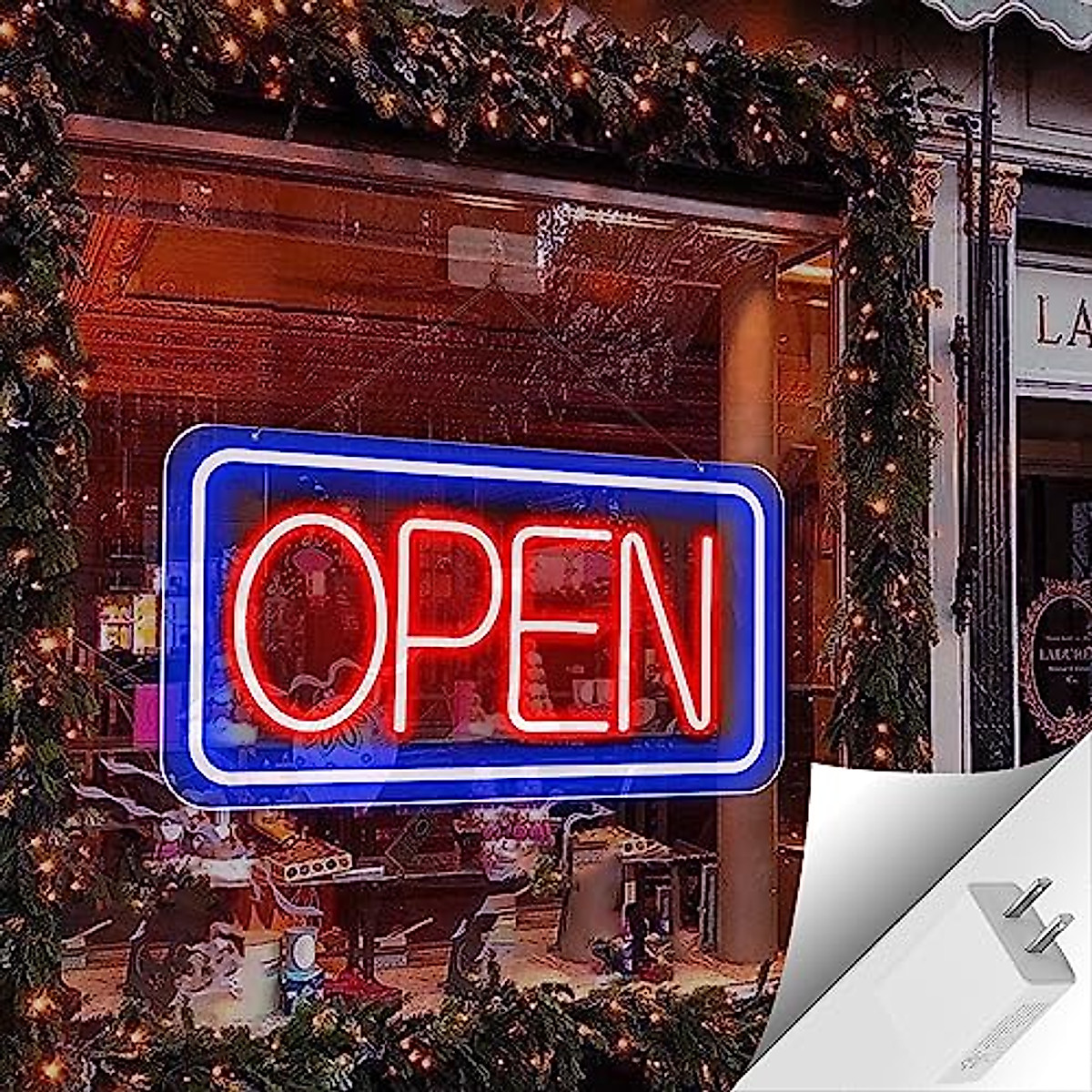 Open Sign With Adapter Neon Open Sign LED With 5 Adjustable Brightness Open Signs For Business Window Open Neon Sign Party Stores Shop Coffee Salon Hotel (Blue/Red-Horizontal) 16.5"X 9"