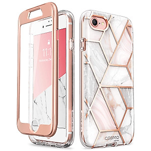 i-Blason Cosmo Series Case for iPhone SE 2022 (3rd Gen)/iPhone SE 2020 (2nd Gen)/iPhone 7/iPhone 8, Stylish Protective Bumper Case with Built-in Screen Protector (Marble)