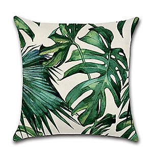 OTOSTAR Outdoor Waterproof Linen Throw Pillow Covers 18x18 Inch Square Pillow Covers Set of 4 Tropical Green Leaves Decorative Cushion Covers for Couch Sofa Tent Garden Patio