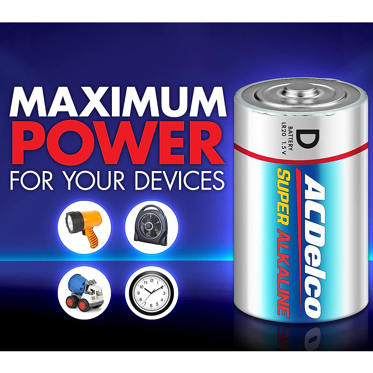 Powermax ACDelco 24-Count Size D Cell Alkaline Batteries Super Alkaline Battery 7-Year Shelf Life Reclosable Packaging