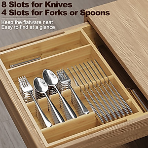 ULG Expandable Bamboo Kitchen Drawer Organizer, Adjustable Cutlery Tray Silverware Organizer with Removable Drawer Dividers, Drawer Dividers Organizer for Silverware, Kitchen Utensils, Office Storage