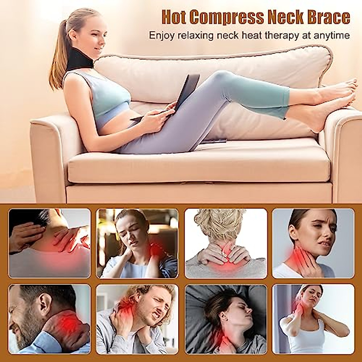 Electric Neck Heating Pad, USB Heated Neck Wrap with 3 Adjustable Temperature Levels & 3 Time Settings, Hot Compress Neck Therapy Brace for Stiffness & Soreness Relief