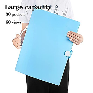 MH4D A3 Plastic Art Portfolio Bag, Large Waterproof Folder Document Organizer with 30 Pags Clear Pocket Protectors Handle, Artwork Report Sheet Letter Poster Storage Bag for School Office