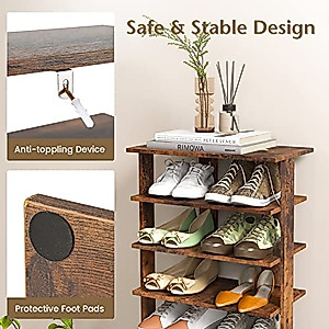 Tangkula 7-Tier Vertical Shoe Rack, Patented Entryway Wooden Double Rows Shoes Rack with Anti-Toppling Device, Narrow Shoe Rack Organizer, Space Saving Shoes Storage Stand for Front Door