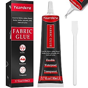 Yeardera Fabric Glue, 110ml Clear Fabric Glue for Clothing Permanent Washable, Fabric Fusion Glue for All Fabrics, Clothes, Leather, Cotton, Flannel, Denim, Polyester, Doll Repair