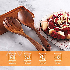 Buffet Tongs,Acacia Salad Servers,AIVS Stainless Steel Buffet Party Catering Serving Tongs and 10" Wood Spoon & Fork Set Cooking Utensils,Set of 3