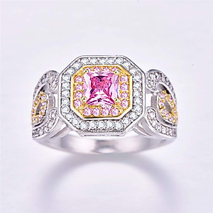 YAZILIND Princess Cut Pink Cubic Zirconia Ring Silver Plated Wedding Engagement Jewelry(Size 6)