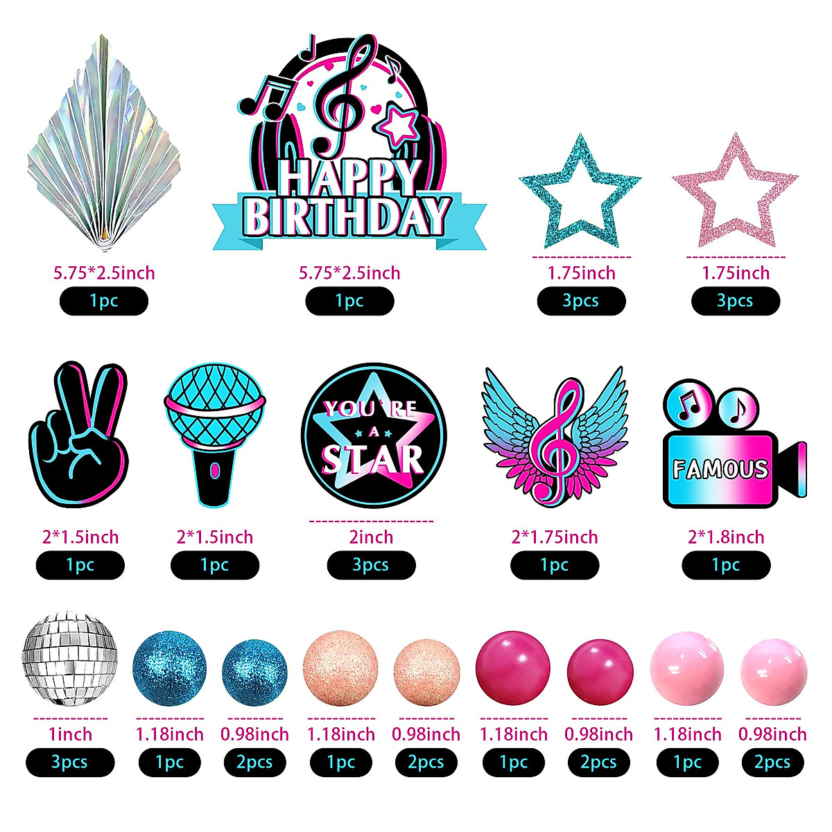 30 PCS Music Cake Toppers Musical Birthday Party Cake Decorations for Musical Cake Toppers Set Girls Music Karaoke Theme Birthday Party Supplies (Style1)