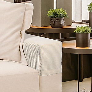 BESPORTBLE Chair Arm Protectors Sofa Armrest Cover Stretch Armchair Slipcover Protector Elastic Home Office Recliner Couch Loveseat Cloth 2pcs (Rice White)