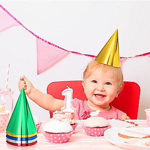 Sumind Colorful Birthday Party Hats Party Cone Hats Metallic Foil Cone Hats Birthday Paper Hats (15)