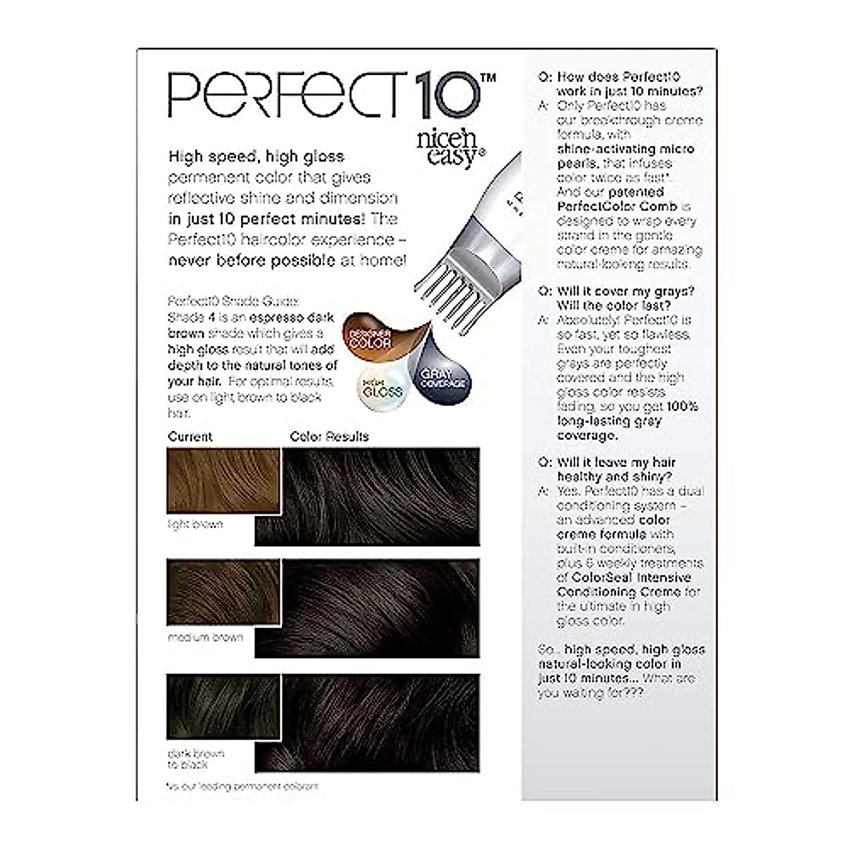 Clairol Nice'n Easy Perfect 10 Permanent Hair Dye, 4 Dark Brown Hair Color, Pack of 2