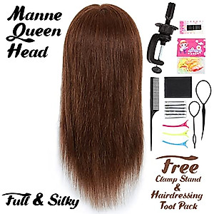 Mannequin Head with Human Hair - 20-22" Cosmetology Mannequin Head with 100% Real Human Hair for Braiding Practice Cutting - Manikin Head with Human Hair for Hairdresser (Brown)