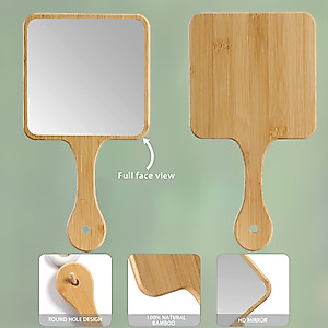 Jasefa Handheld Mirror,Natural Bamboo Hand Mirror with Handle,Cute Hand held Mirror for Shaving Single-Sided Portable Travel Vanity Mirror for Men & Women,6.3" W x 11.8" L