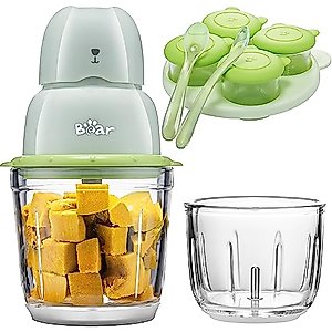 Bear Baby Food Maker, Baby Food Processor Set for Fruit, Vegetable, Meat, Baby Food Puree Blender with 2 Glass Bowls, Baby Food Containers, Baby Spoons, (Light Green)