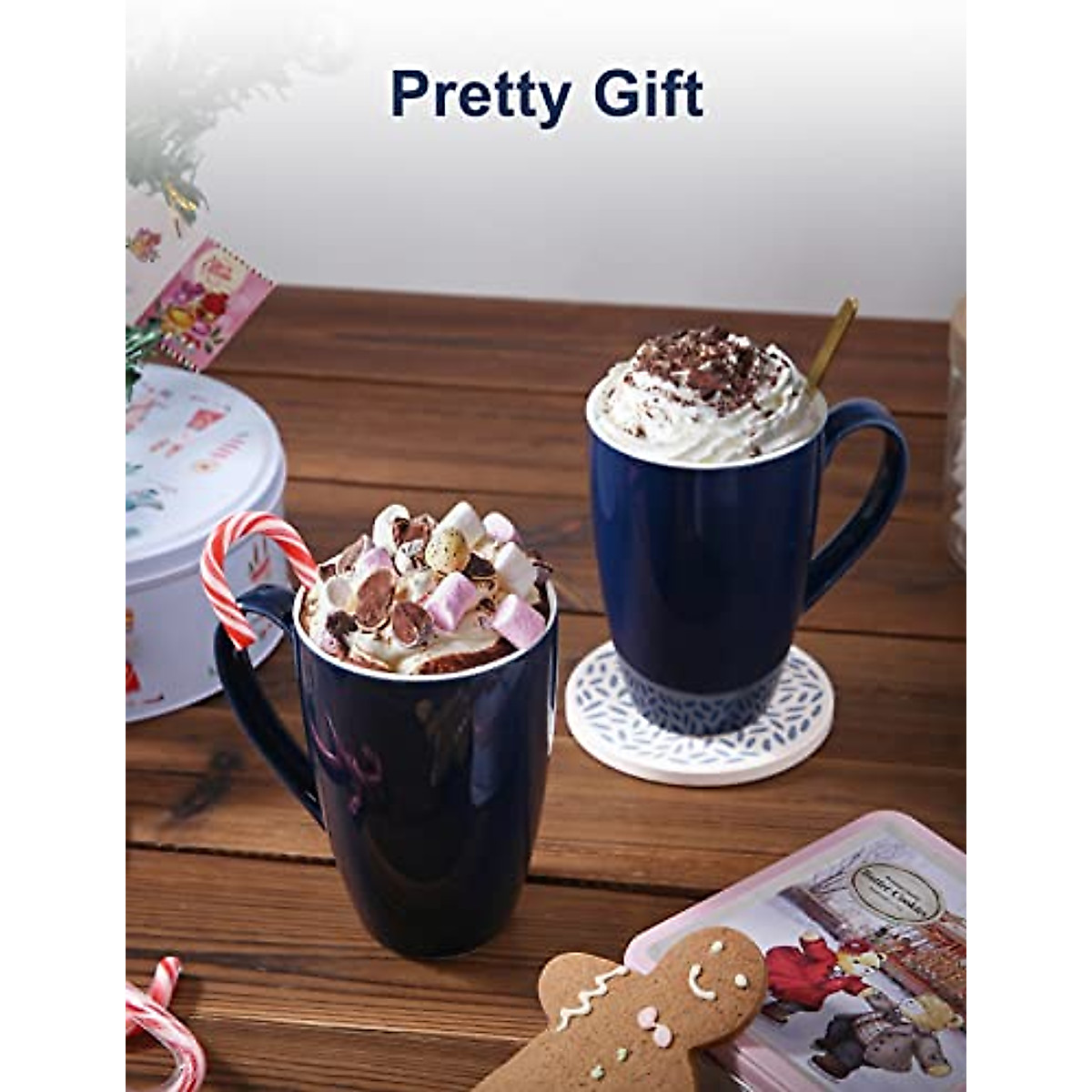 YumKubis Tea Cup with Infuser and Lid, 17 oz Large Tea Infuser Mug, Ceramic Tea Mug with 2 Lids, Tea Cups for Women, Men, Kids, Loose Tea, Gifts