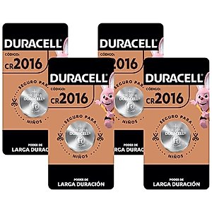 Duracell CR2016 3V Lithium Battery, Child Safety Features, 1 Count Pack, Lithium Coin Battery for Key Fob, Car Remote, Glucose Monitor, CR Lithium 3 Volt Cell (Pack of 4)