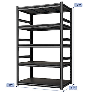 Sajanic Adjustable Garage Shelving Metal Storage Shelves Heavy Duty, 5 Tier Shelving Units and Storage, 2000LBS Boltless Shelving 16" W x 32" D x 72" H