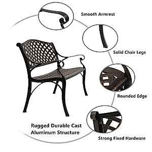 JOYBASE Outdoor Bench, Garden Patio Bench with Backrest, All-Weather Aluminum Frame, Patio Furniture Decor, Rustic Outdoor Loveseat for Lawn, Porch and Park (Bronze)