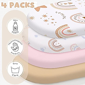 4 Pcs Baby Bassinet Sheets Soft Fitted for Baby Boys Girls Soft Cotton Animals Bassinet Sheet Cover Safe Comfort for Standard Bassinet Pads Rectangular Mattress Cradle, Zebra, Giraffe