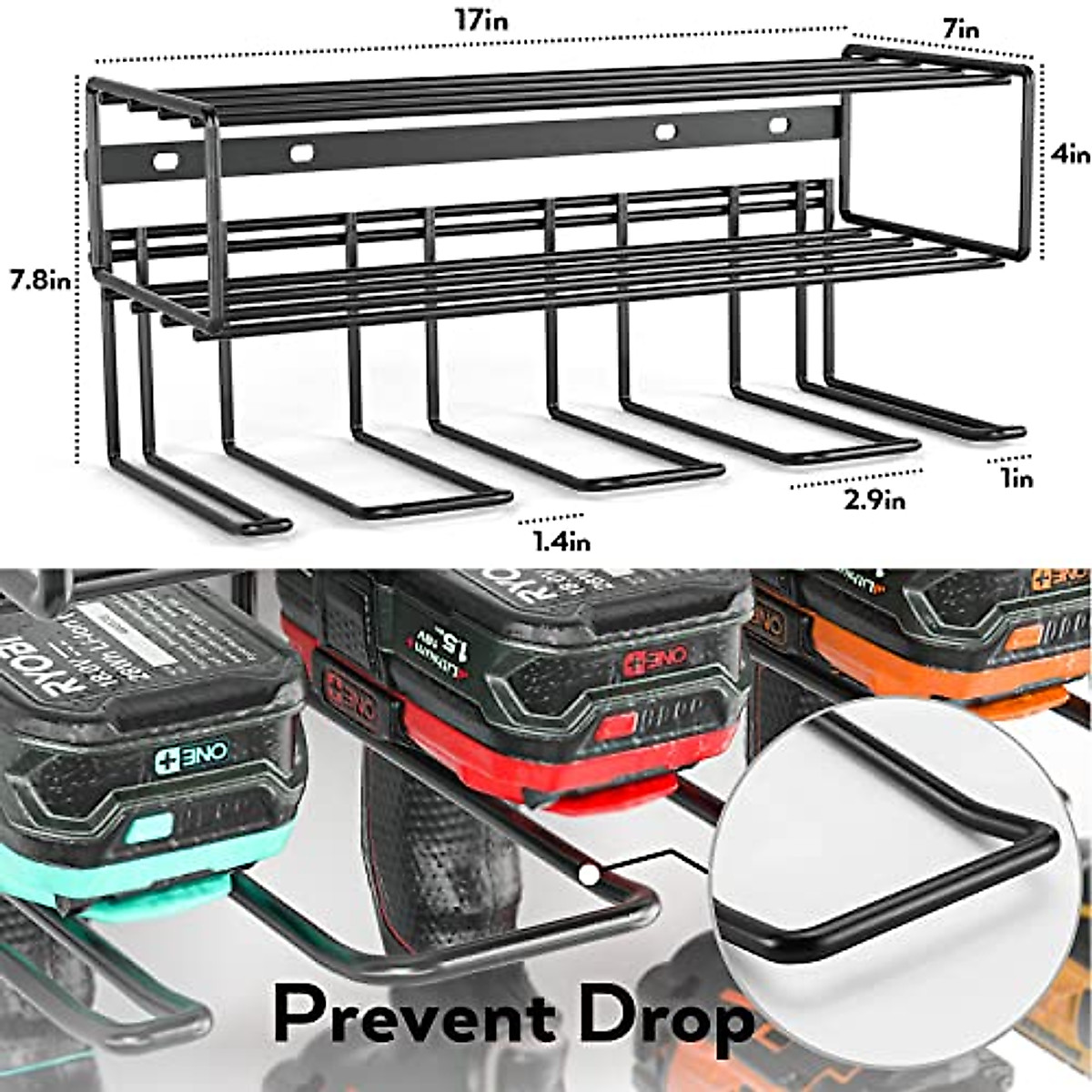 INCLY Power Tool Holder, Heavy Duty Wall Mount Floating Tool Shelf Storage Organizer for Cordless Drill Tool, Metal Rack Garage Max Load 150lbs, Black