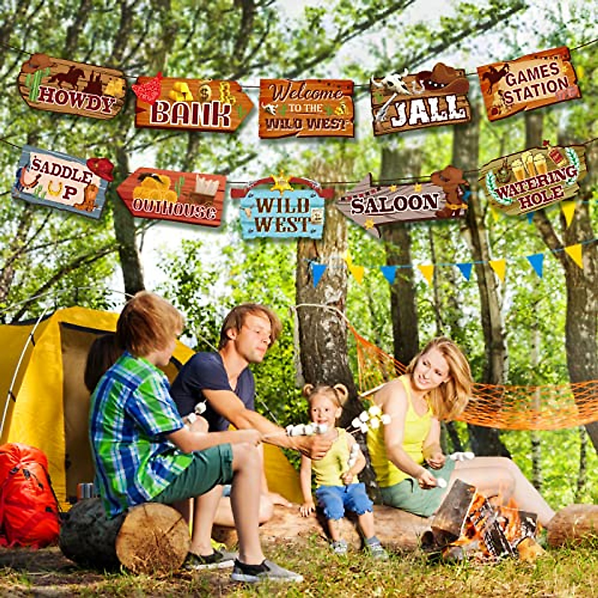 Western Party Directional Sign Cowboy Porch Sign Cowboy Banner Hanging Decoration Western Cowboy Theme Wild West Party Large Yard Indoor/Outdoor Western Cowboy Decoration Party Decorations