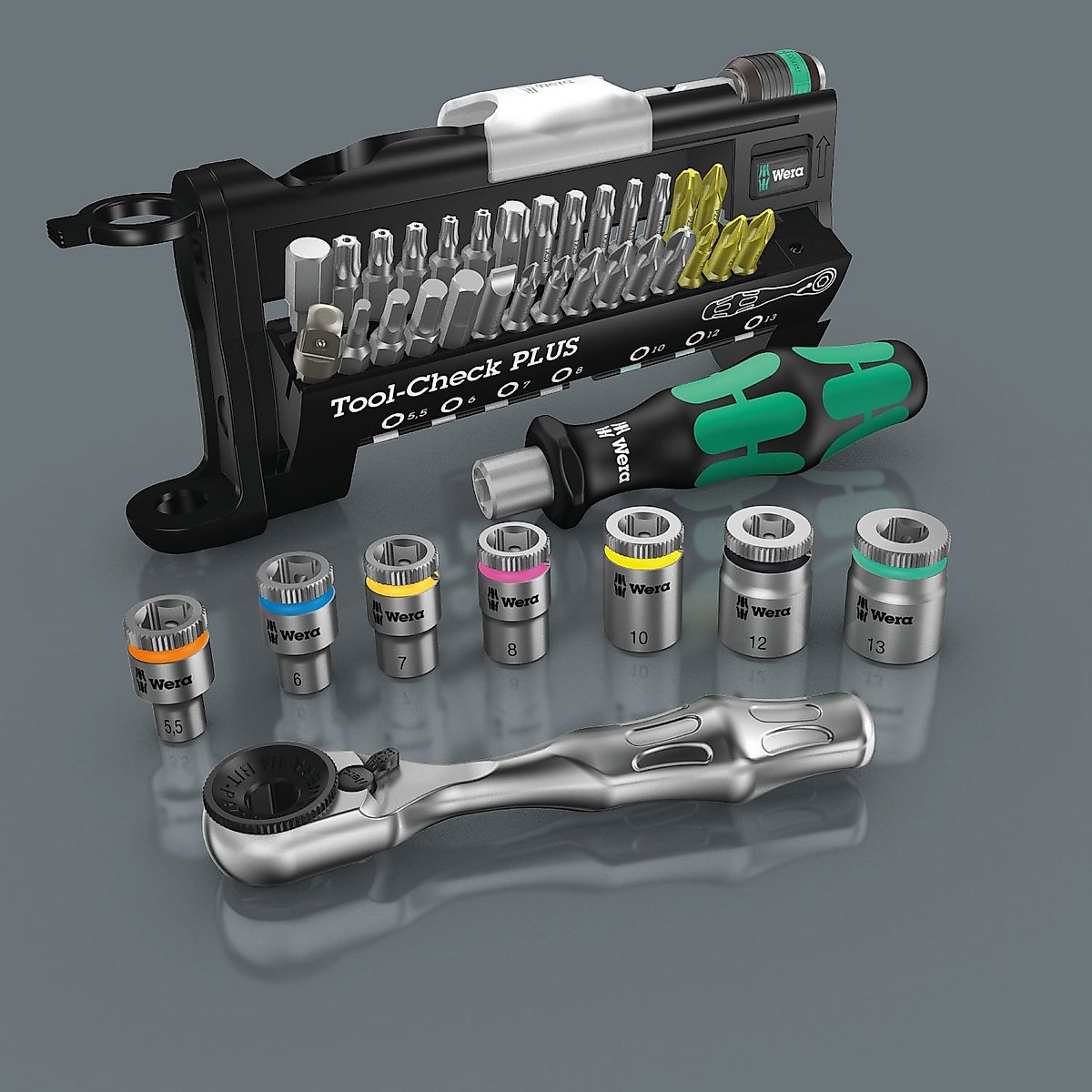 Wera Tool-Check Plus Bit Ratchet Set with Sockets + Kraftform Kompakt 25 Pouch Set