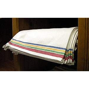 Aunt Martha's 18-Inch by 28-Inch Package of 3 Vintage Dish Towels,Cotton, Multi Striped, MultiStripe