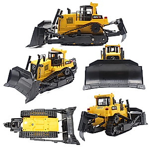 Mostop RC Bulldozer Toy 1/16 Scale 9 Channel RC Front Loader Tractor for Kids Adults, Full Functional 2.4Ghz Remote Control Bulldozer RC Construction Vehicles Truck Toys Gift with Light and Sound
