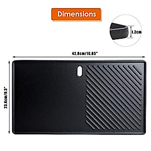 Uniflasy Cast Iron Reversible Grill Stove Top Griddle Pan 16 7/8" Skillet Flat Pan, Cast Iron Grll Griddle Plate for Charbroil 463420508 463420509 Gas Grills Replacement Parts, Cookware Accessories