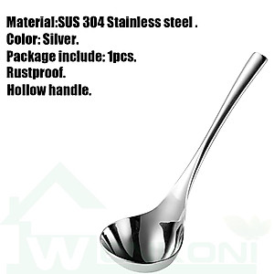 Wenkoni Small Soup Ladle,Sauce ladle,Gravy Soup Spoon Ladle, 1 Pack Hollow handle SUS 304 Stainless Steel 8‘’ Ladle (Color:Silver).