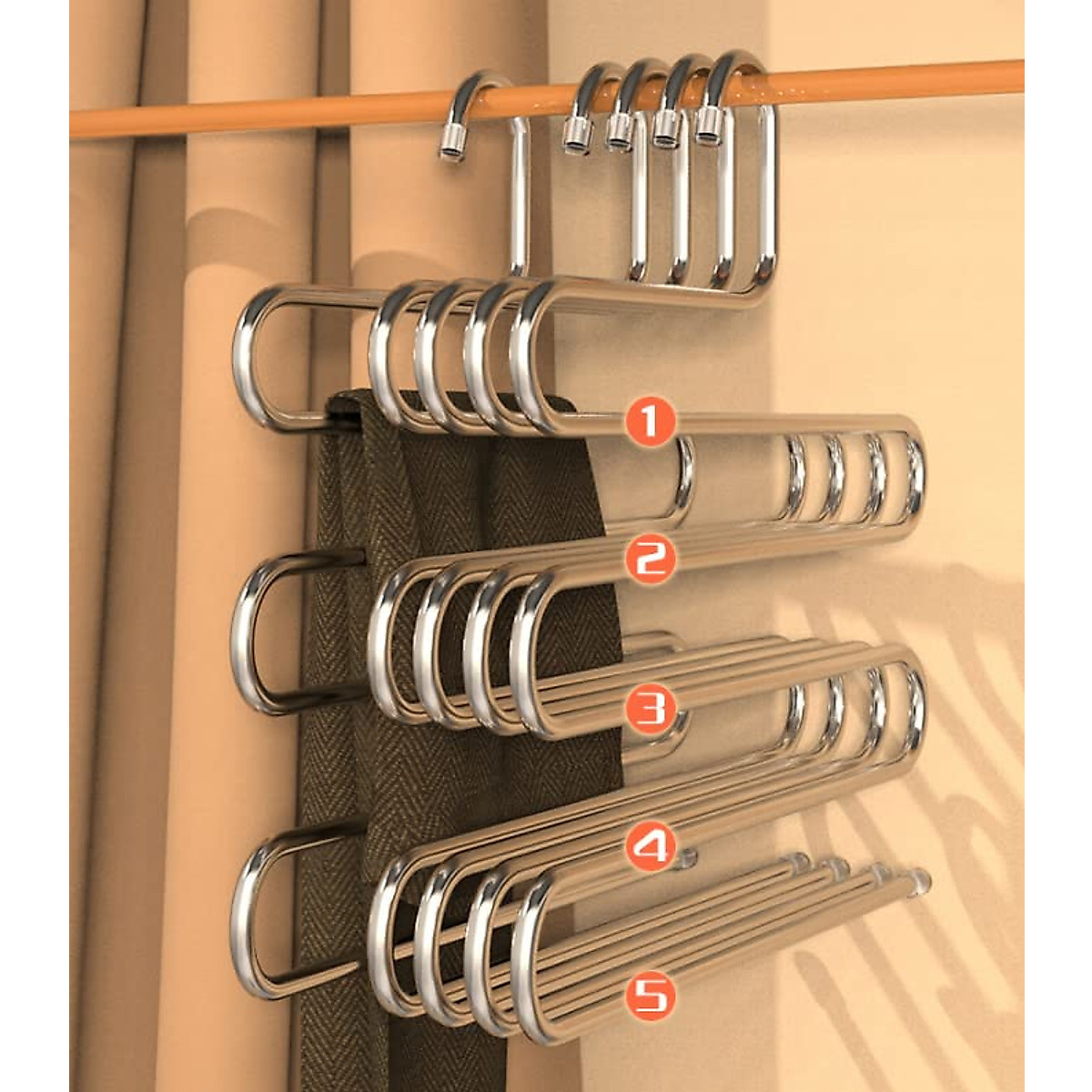 2 Pack Organizer Hangers, Space Saving Closet Hangers 5 Layers Multi-Functional Pants Rack | Organizer Racks for Clothes, Trousers Scarves, Leggings