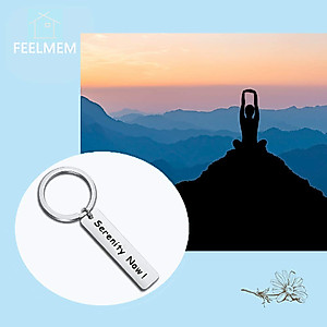 FEELMEM Relaxing Handstamped Key Chain Serenity Now Keyring Gift for Best Friend Family Jewelry (Silver)